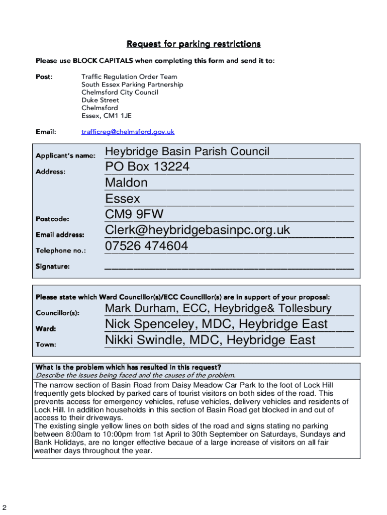 Fillable Online Request for Parking Restrictions Fax Email Print - pdfFiller