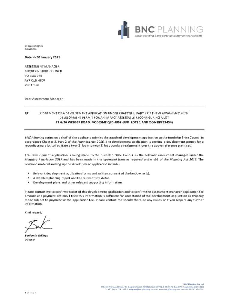 Fillable Online Development Application for Impact Assessable Reconfiguration of a Lot Fax Email ...