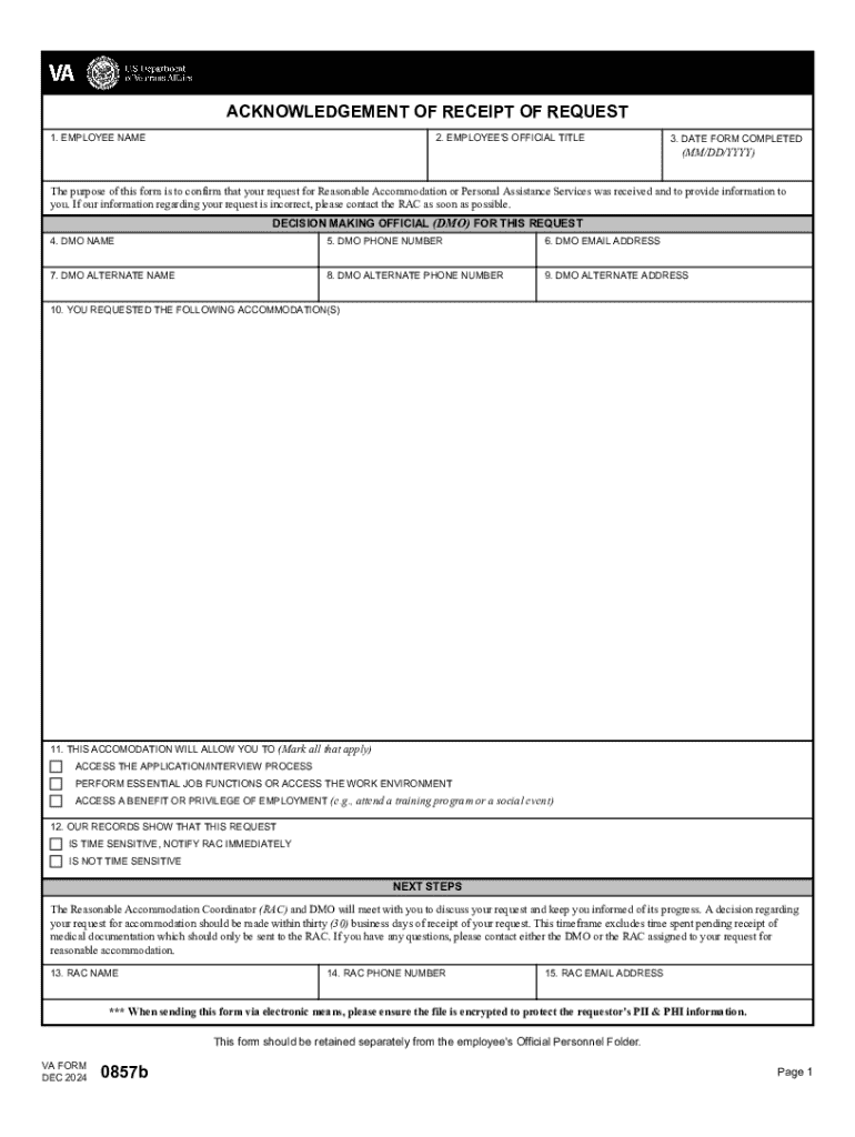 Fillable Online Acknowledgement of Receipt of Request for Reasonable Accommodation Fax Email ...