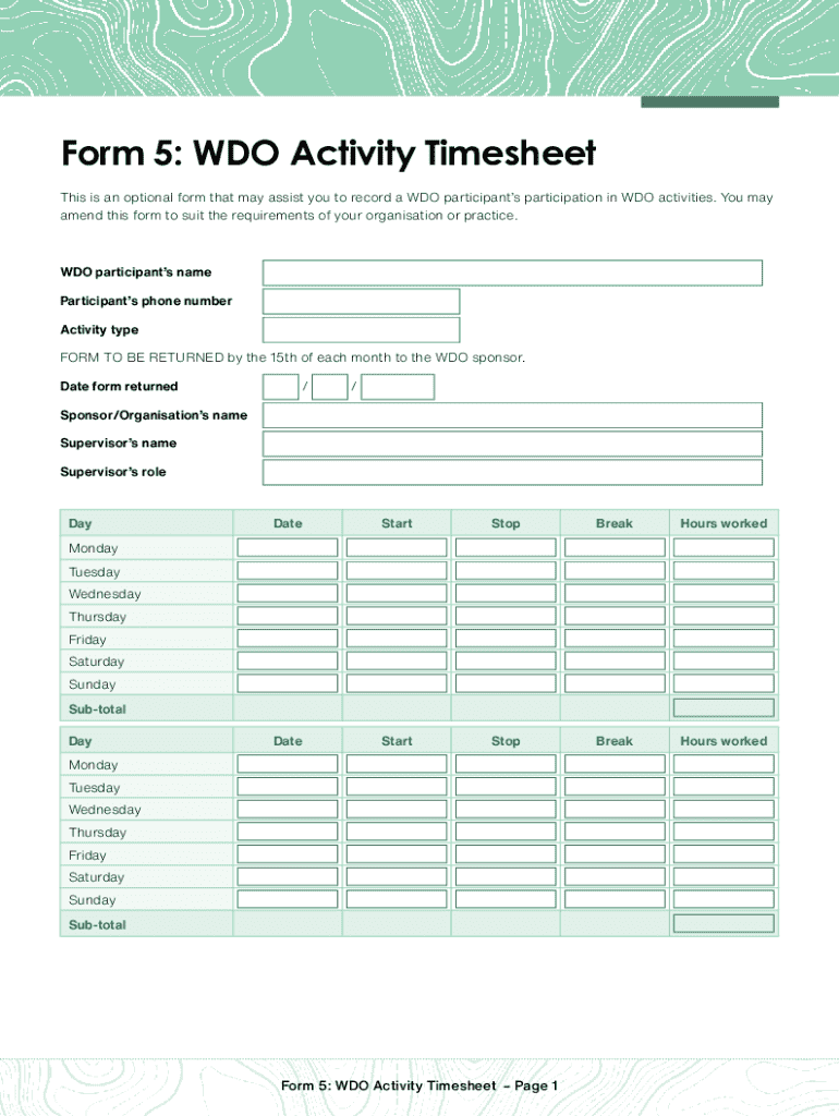 Fillable Online Wdo Activity Timesheet Fax Email Print - pdfFiller