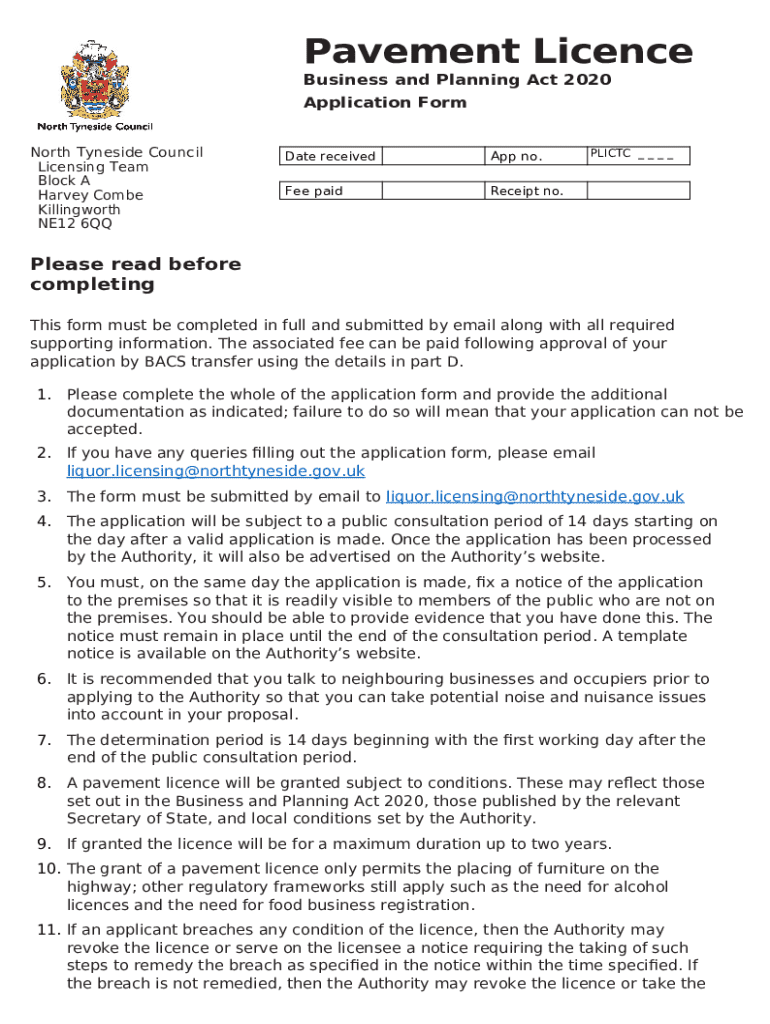 Pavement Licence Application Doc Template | pdfFiller
