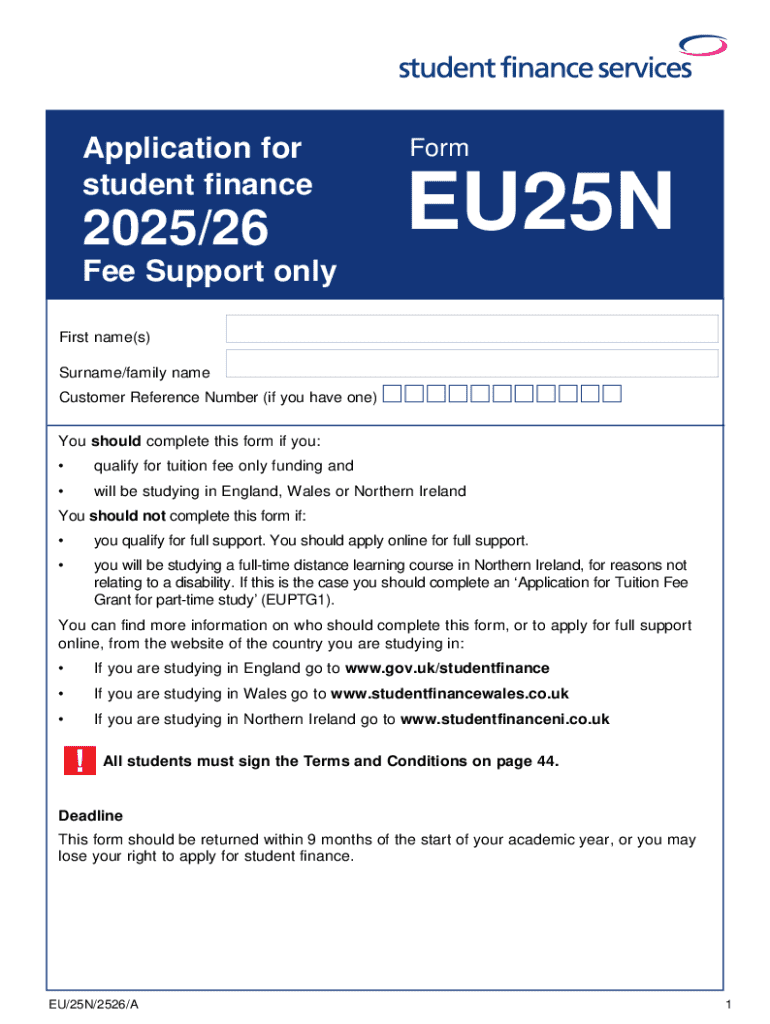 Fillable Online Application for Student Finance (form Eu25n) Fax Email ...