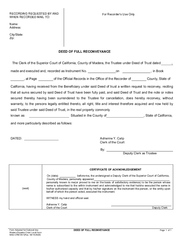 Deed of Full Reconveyance: Fill out & sign online | DocHub