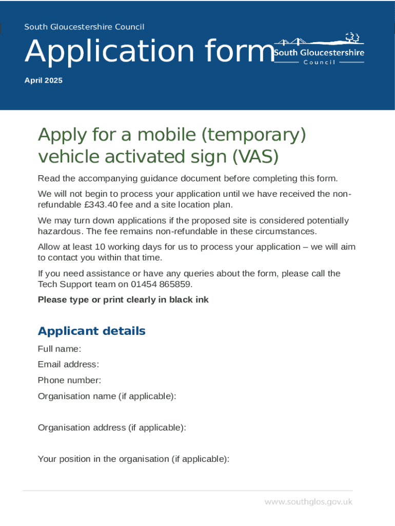 Application for Mobile Vehicle Activated Sign (vas) Doc Template ...