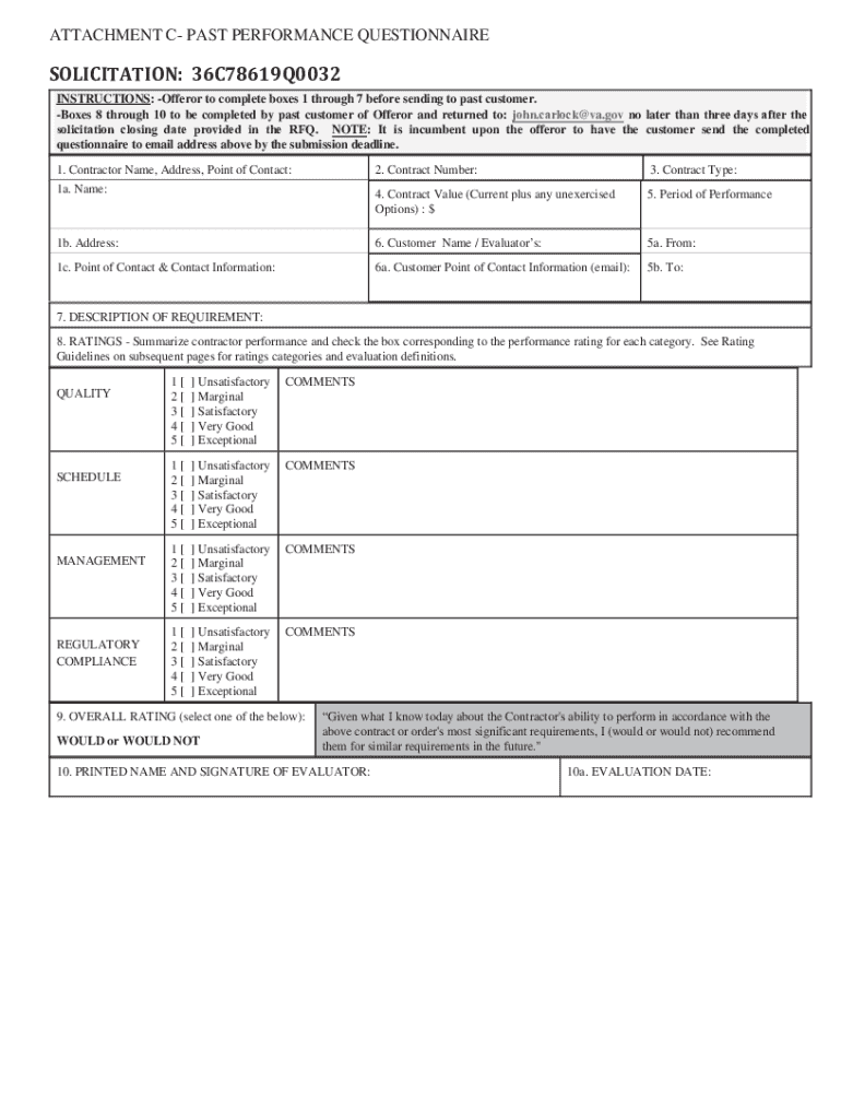 Fillable Online Past Performance Questionnaire for Contractors Fax ...