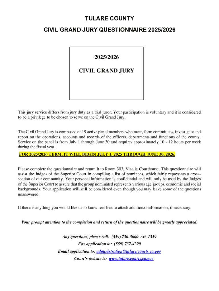 Fillable Online Civil Grand Jury Questionnaire Fax Email Print - pdfFiller