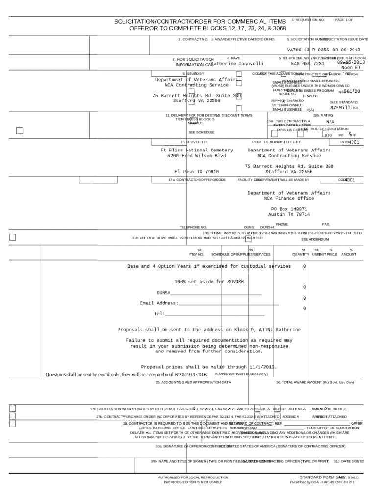 Sf 1449 Solicitation/contract/order for Commercial Items Doc Template ...