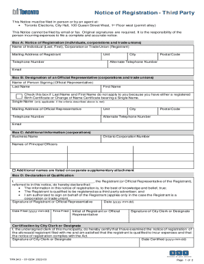 Fillable Online Notice of Registration for Third Party Advertisers Fax ...