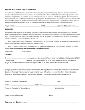 Fillable Online Request and Consent Form for Player Level Adjustment ...