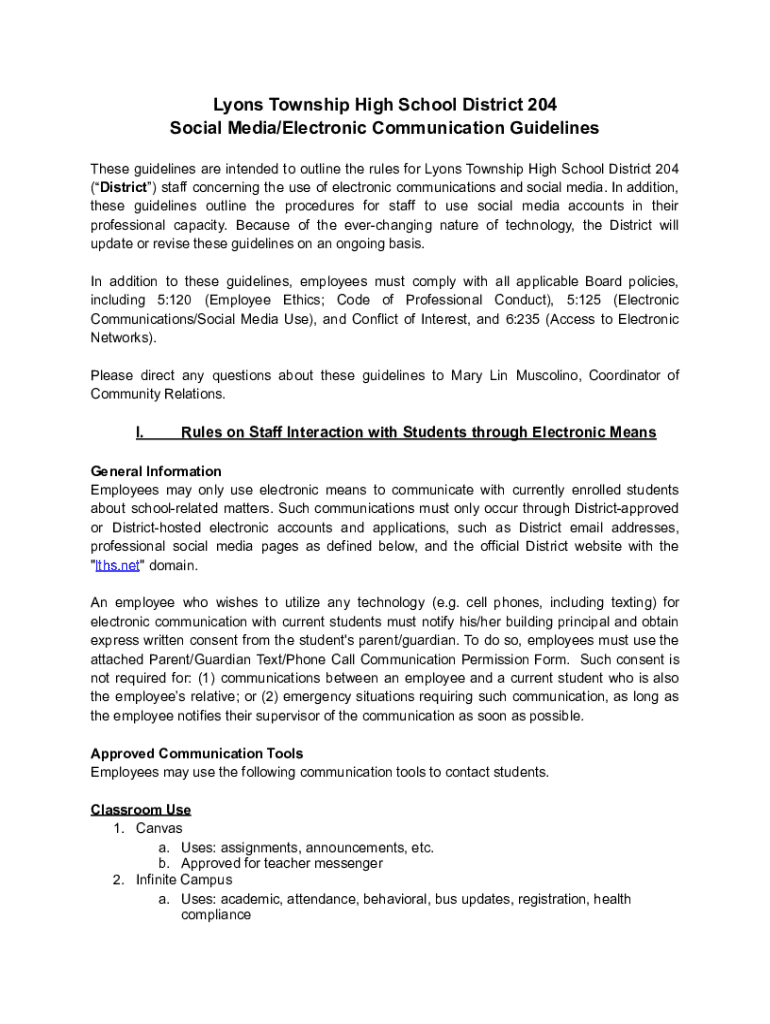 Fillable Online Social Media and Electronic Communication Guidelines ...