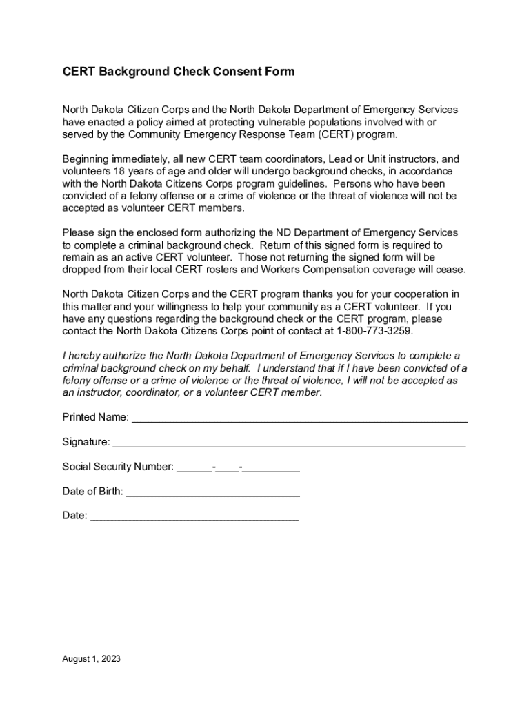 Fillable Online Cert Background Check Consent Form Fax Email Print - pdfFiller