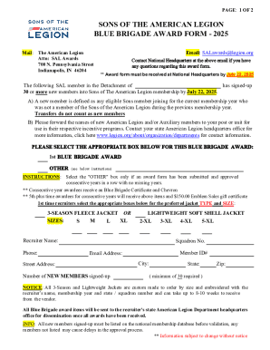Fillable Online Sons of the American Legion Blue Brigade Award ...