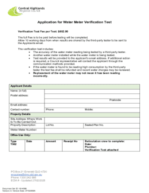 Fillable Online Water Meter Verification Test Application Fax Email ...