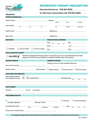 Fillable Online Respiratory Therapy Prescription Form Fax Email Print ...