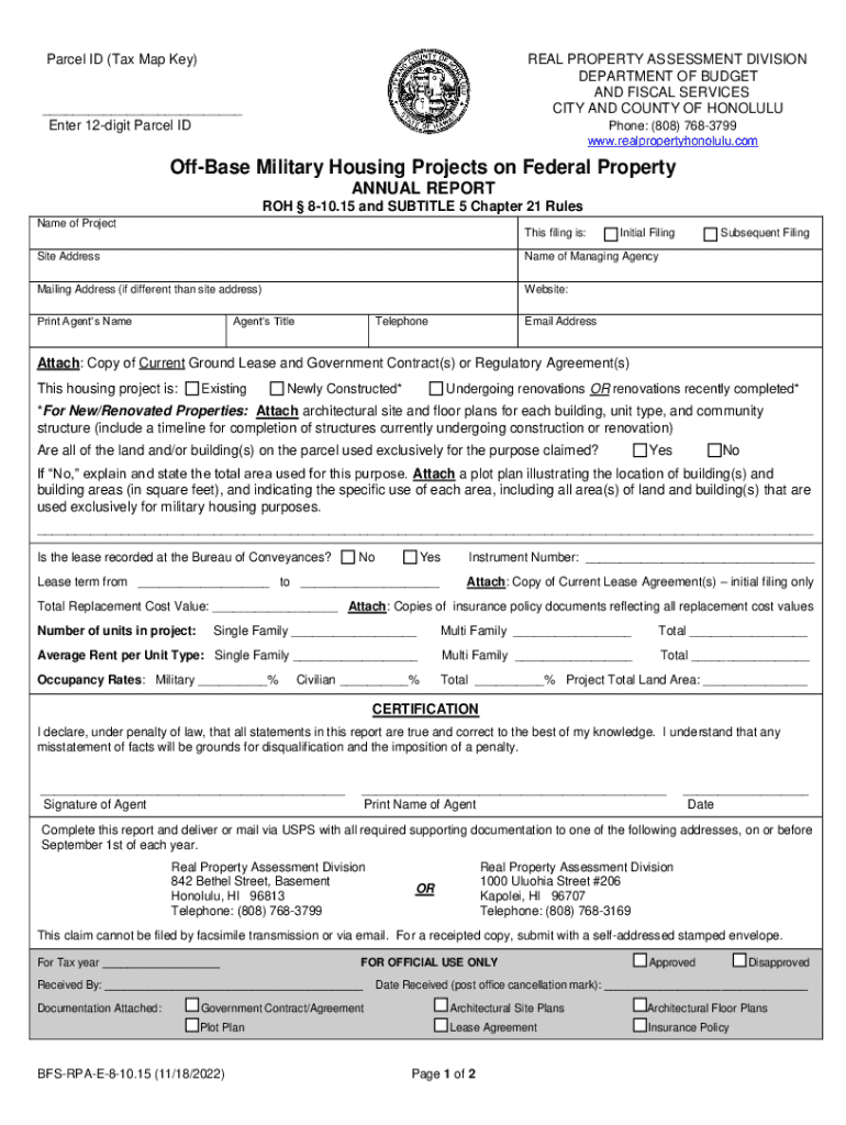 Fillable Online Annual Report for Off-base Military Housing Projects ...