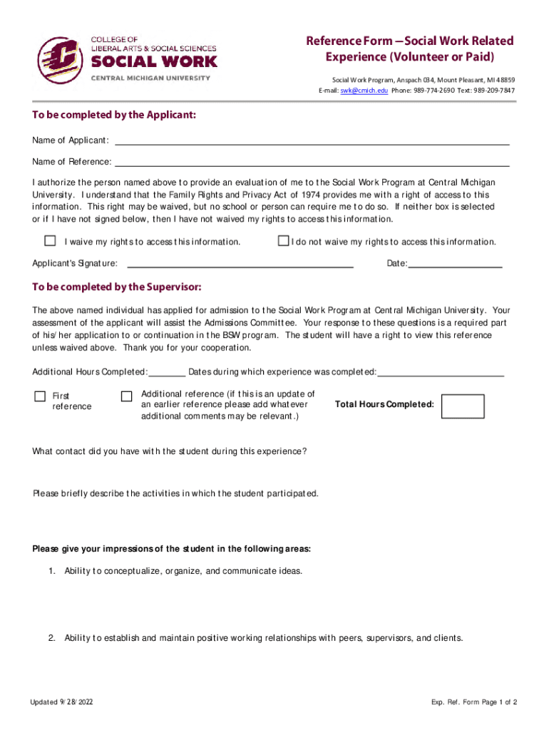 Fillable Online Social Work Program Reference Evaluation Fax Email Print - pdfFiller