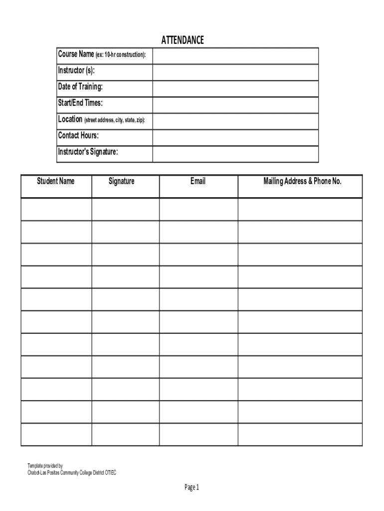 Fillable Online Attendance Record for Training Course Fax Email Print - pdfFiller