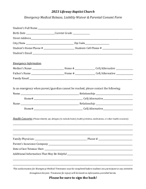 Fillable Online Emergency Medical Release and Parental Consent Form Fax ...