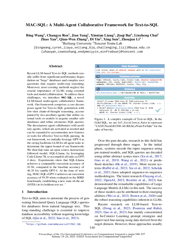 Fillable Online Multi Agent Collaborative Framework For Text To Sql Fax