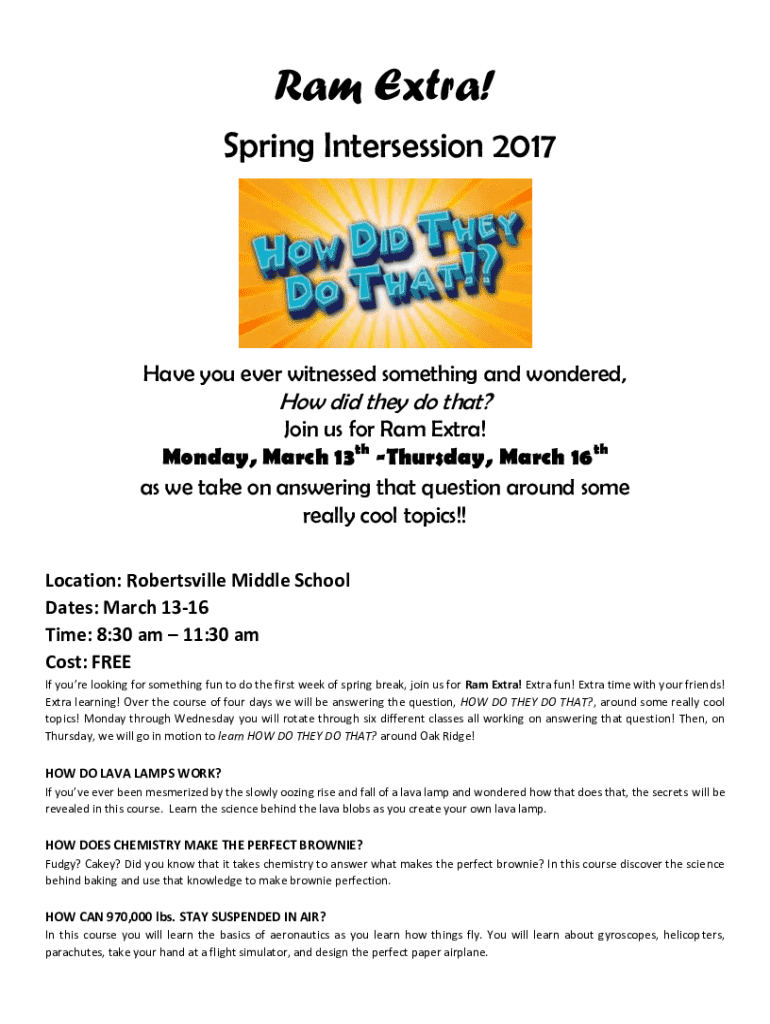 Fillable Online Ram Extra! Spring Intersession 2017 Registration Fax ...