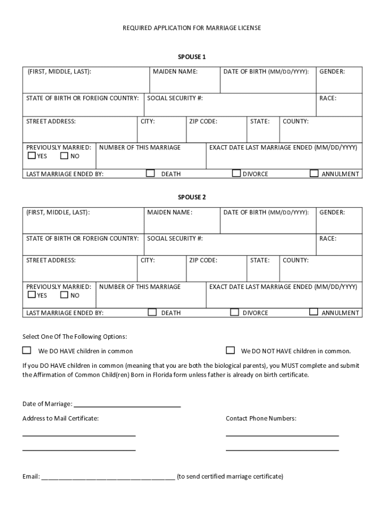 Fillable Online Marriage License Application Fax Email Print - pdfFiller