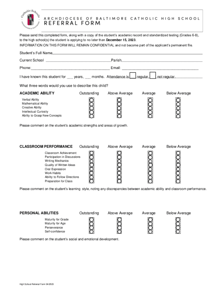 Fillable Online High School Referral Form Fax Email Print - pdfFiller