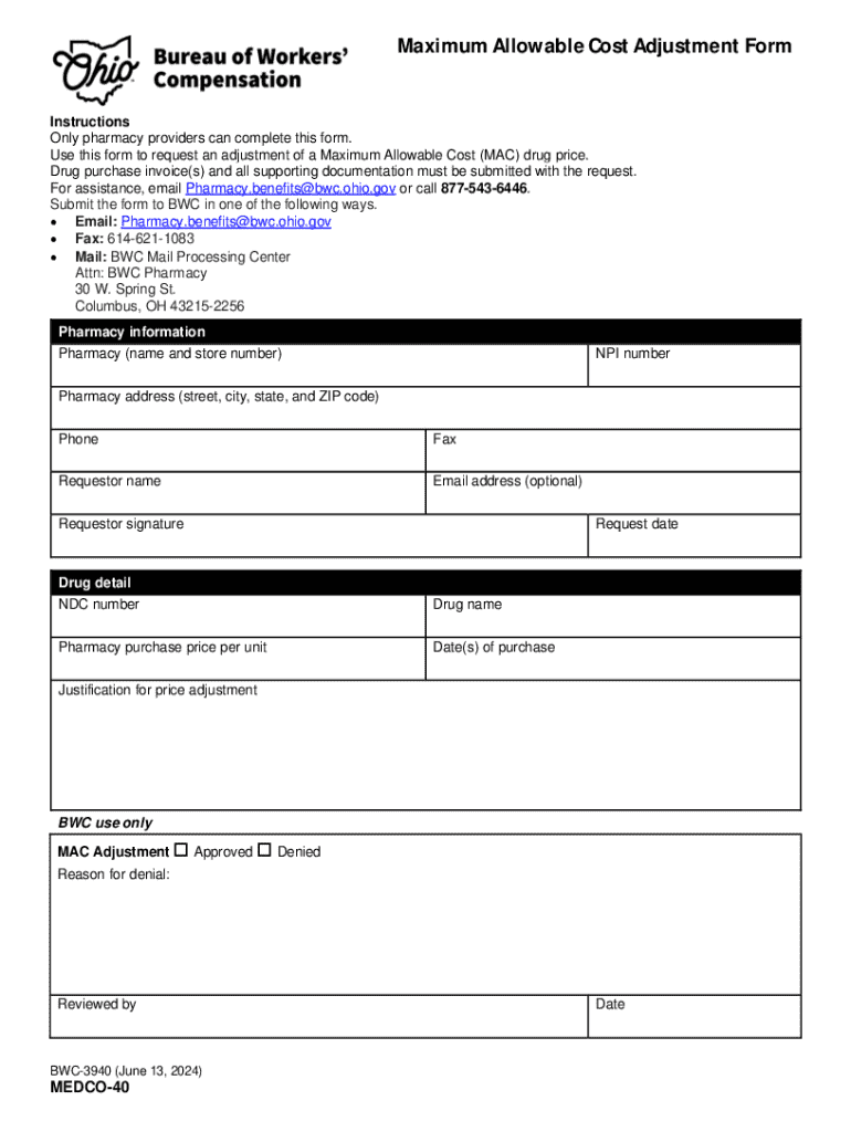 Fillable Online Maximum Allowable Cost Adjustment Request Fax Email ...