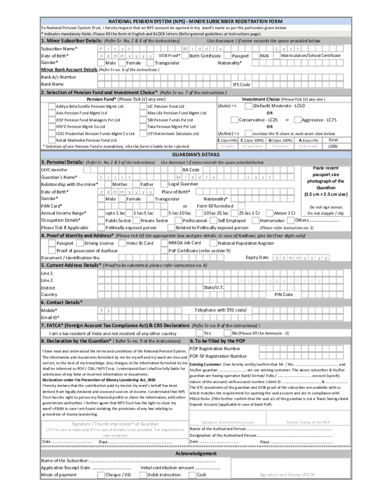 Fillable Online Minor Subscriber Registration Form for National Pension System Fax Email Print ...