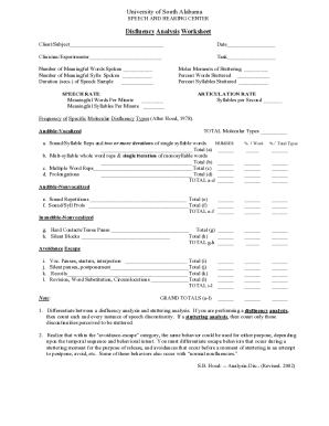 Fillable Online Disfluency Analysis Worksheet Fax Email Print - pdfFiller