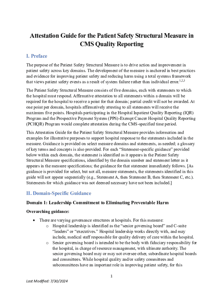Fillable Online Patient Safety Structural Measure Attestation Guide Fax ...