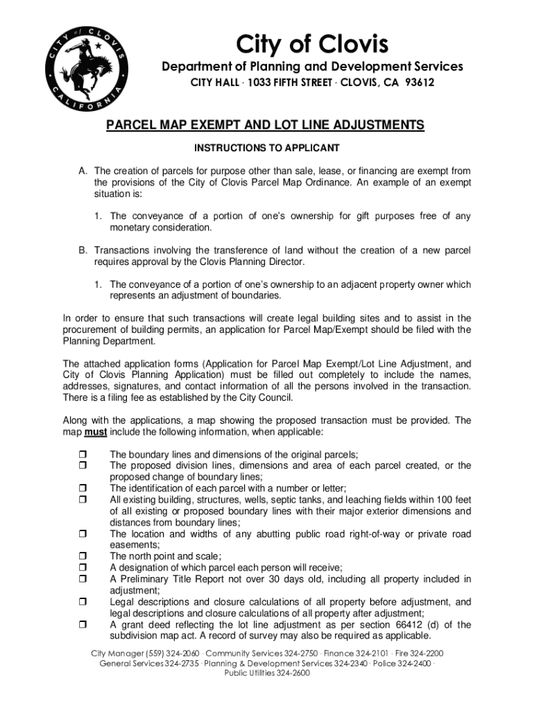 Fillable Online Parcel Map Exempt and Lot Line Adjustment Instructions ...