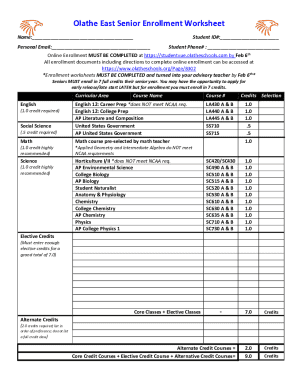 Fillable Online Senior Enrollment Worksheet Fax Email Print - pdfFiller