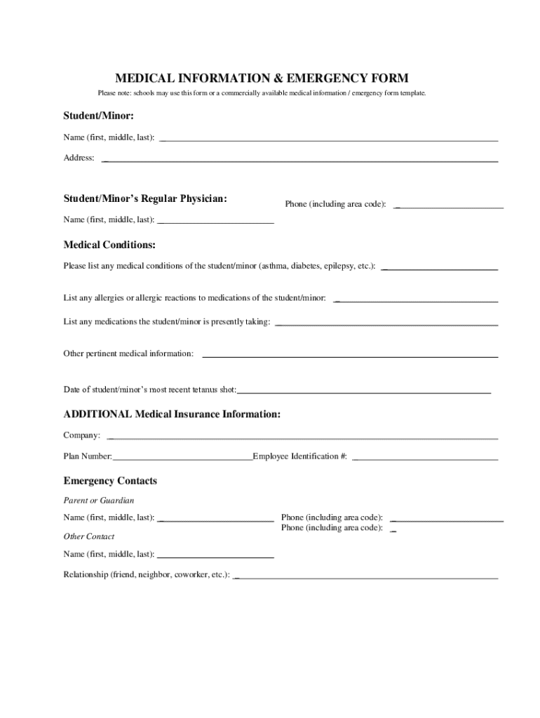 Fillable Online Medical Information & Emergency Form Fax Email Print ...