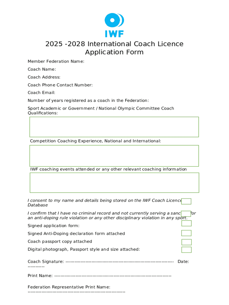 2025 -2028 International Coach Licence Application Doc Template | pdfFiller