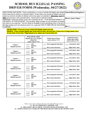 Fillable Online School Bus Illegal Passing Driver Form Fax Email Print - pdfFiller
