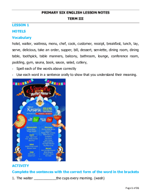 Fillable Online Term Iii English Lesson Notes Fax Email Print - pdfFiller