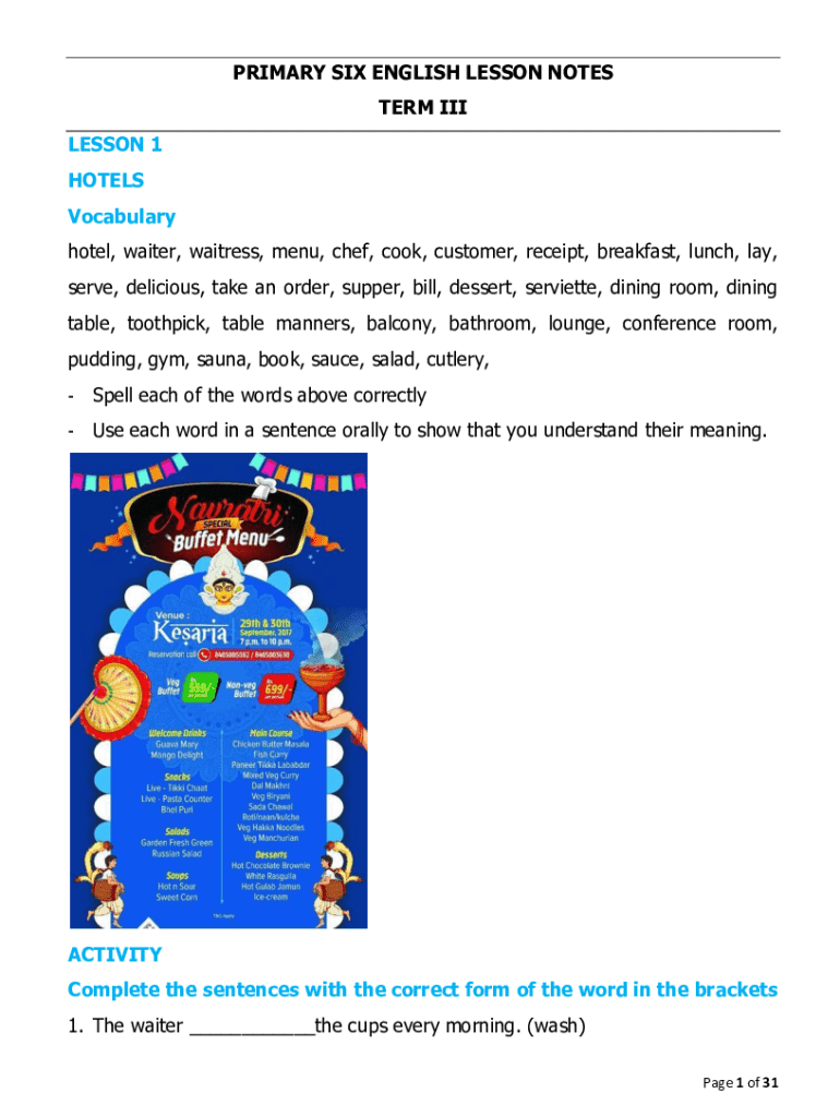 Fillable Online Term Iii English Lesson Notes Fax Email Print - pdfFiller