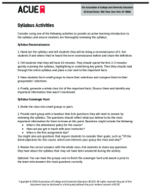 Fillable Online Engaging Syllabus Activities for Online Courses Fax ...