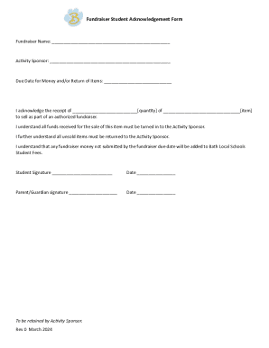 Fillable Online Fundraiser Student Acknowledgement Form Fax Email Print - pdfFiller