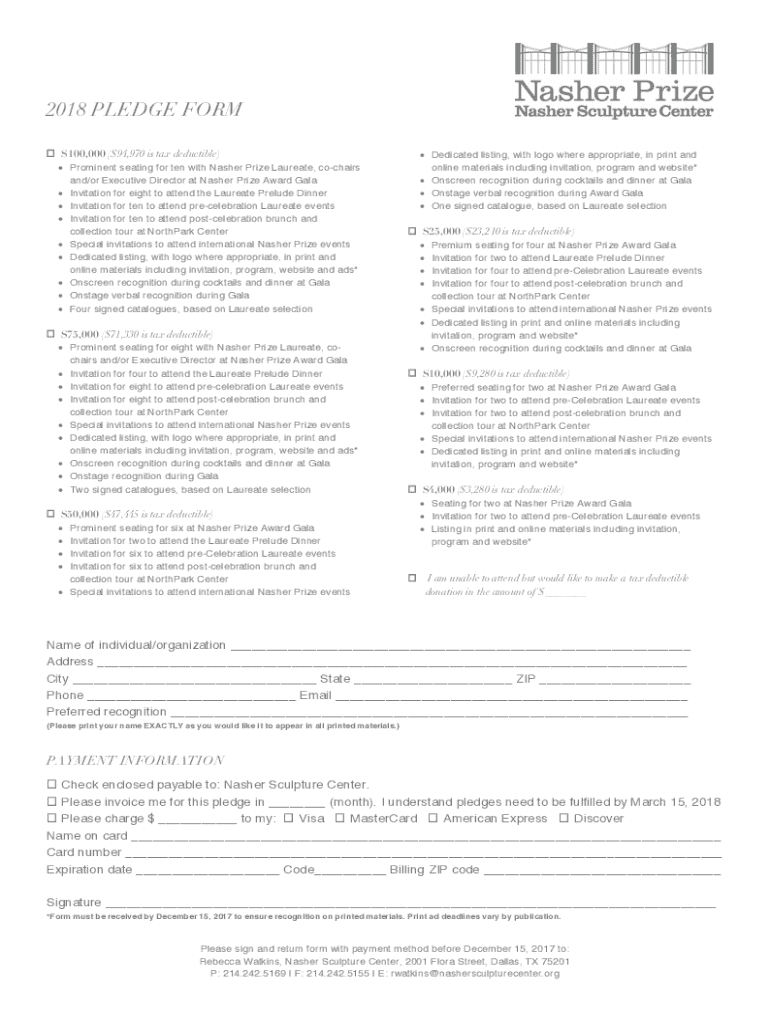 Fillable Online Nasher Prize Award Pledge Form Fax Email Print - pdfFiller