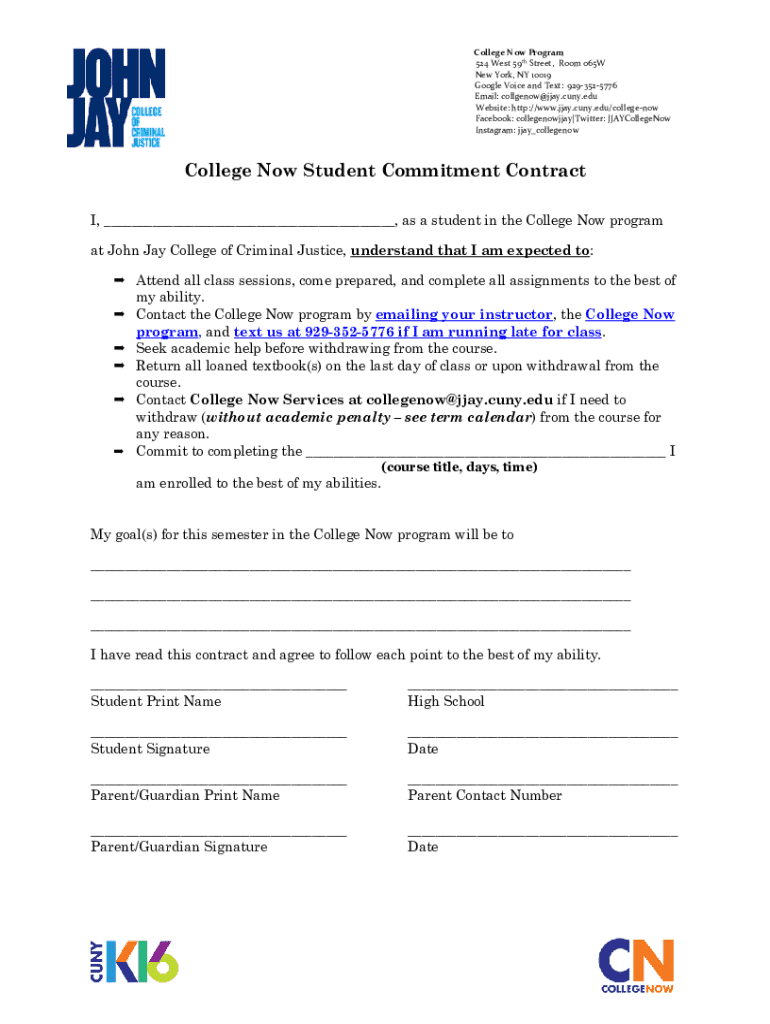 Fillable Online College Now Student Commitment Contract Fax Email Print - pdfFiller