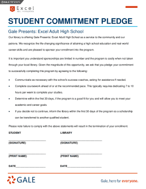 Fillable Online Student Commitment Pledge for Gale Presents: Excel Adult High School Fax Email ...