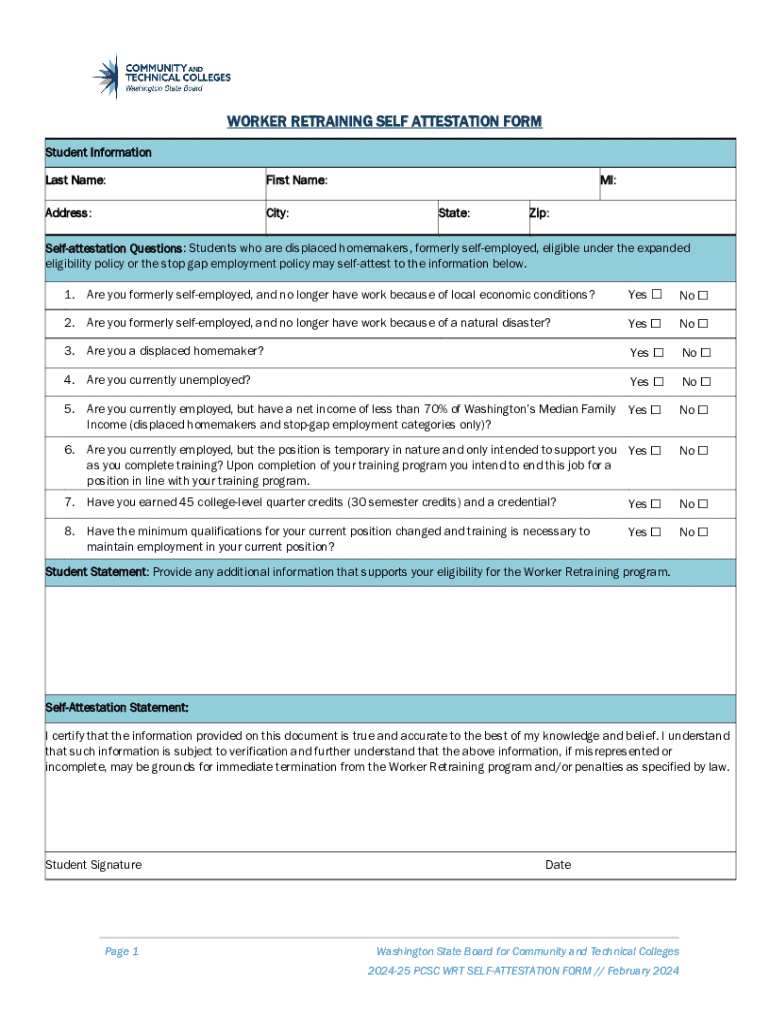 Fillable Online Worker Retraining Self Attestation Form Fax Email Print ...