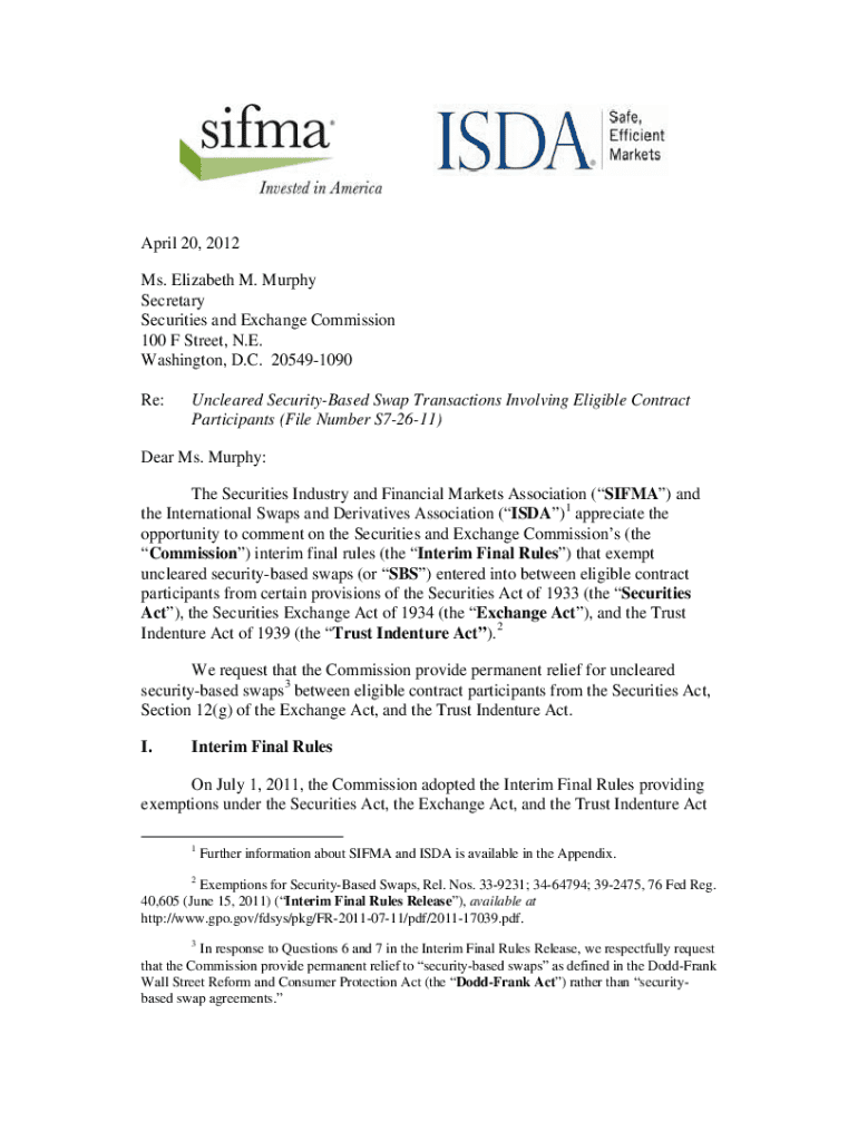 Fillable Online Comment Letter to Sec on Uncleared Security-based Swap ...