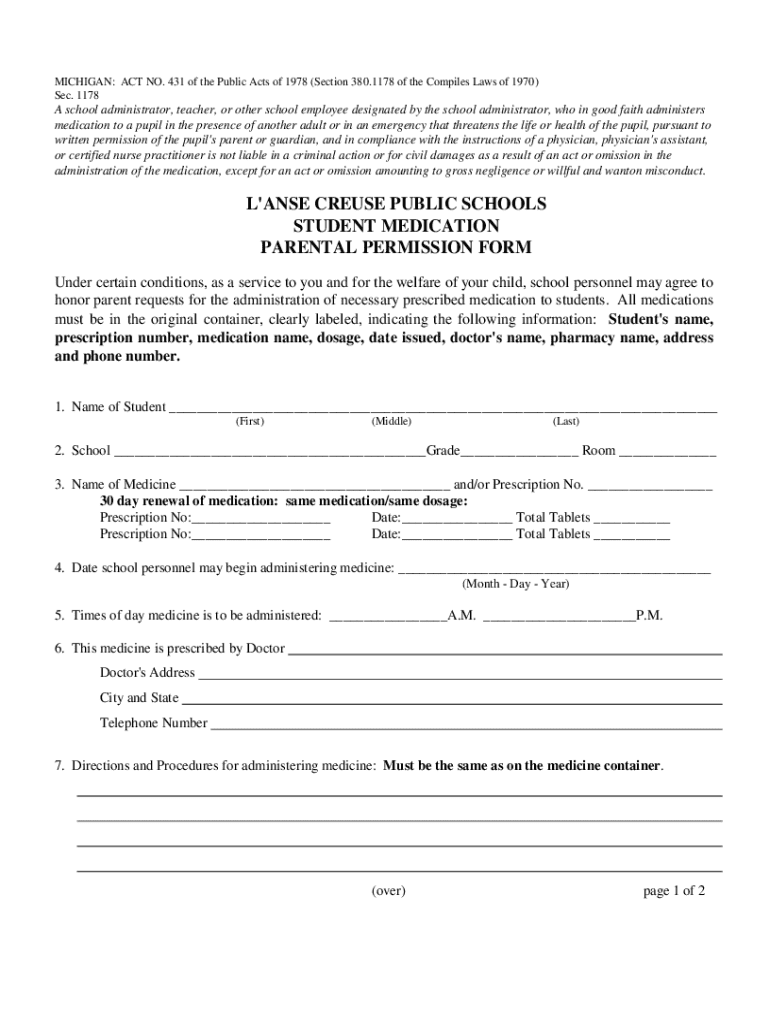 Fillable Online Student Medication Administration Permission Form Fax ...