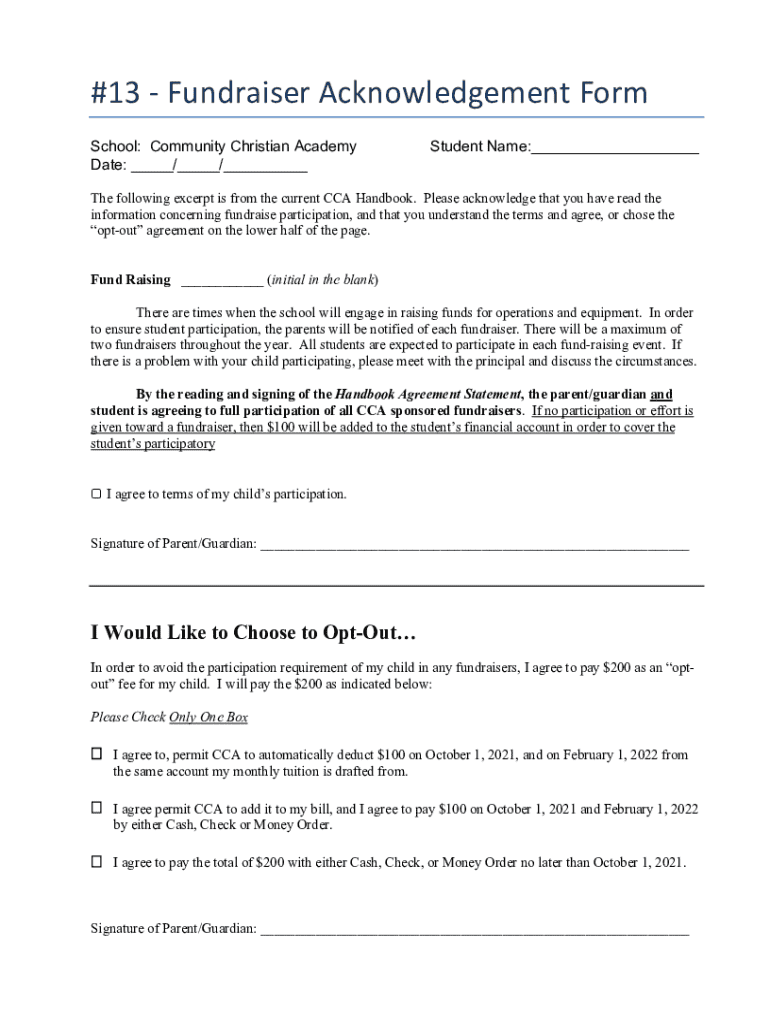 Fillable Online Fundraiser Acknowledgement Form Fax Email Print - pdfFiller