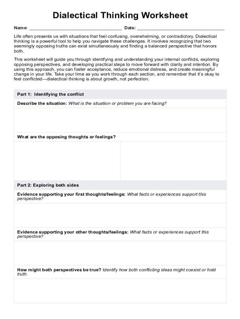 Fillable Online Dialectical Thinking Worksheet Fax Email Print - pdfFiller