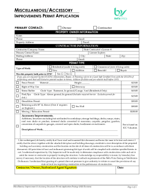 Fillable Online Miscellaneous Improvement & Accessory Structures Permit Application Fax Email ...