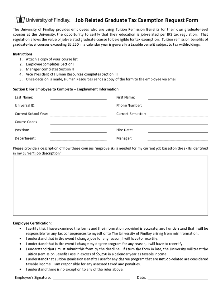 Fillable Online Job Related Graduate Tax Exemption Request Form Fax ...