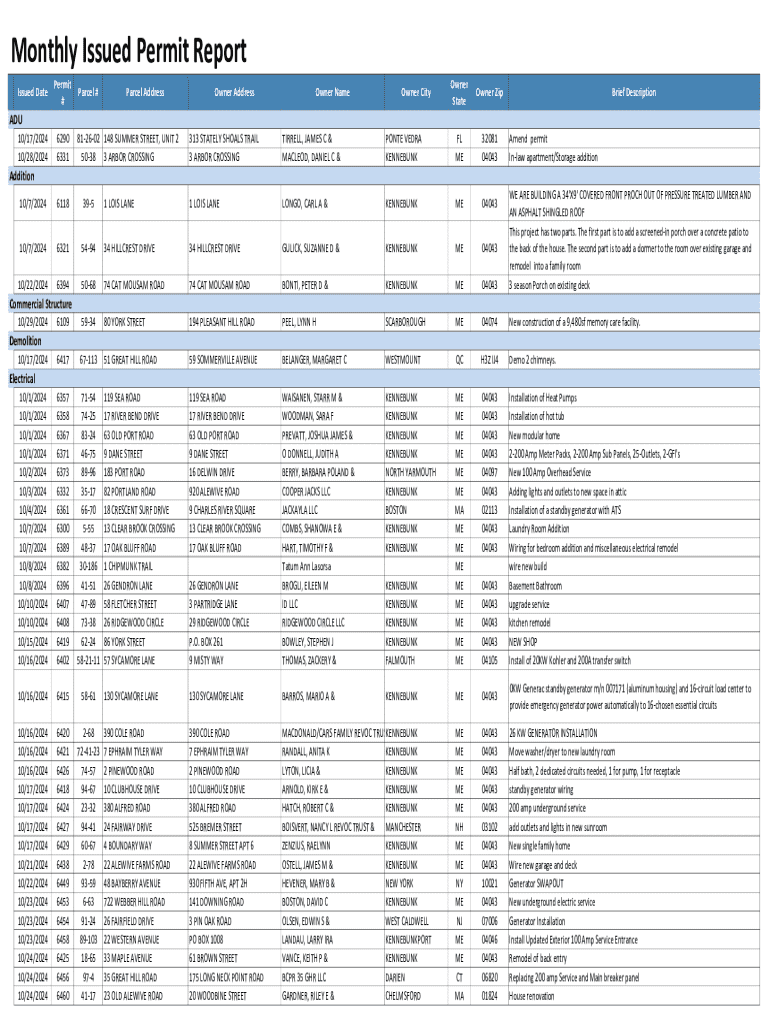 Fillable Online Monthly Issued Permit Report Fax Email Print - pdfFiller